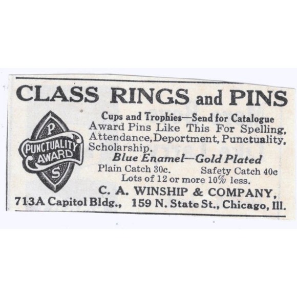 None | Accents | 931 Ca Winship Co Chicago Class Rings Original ...